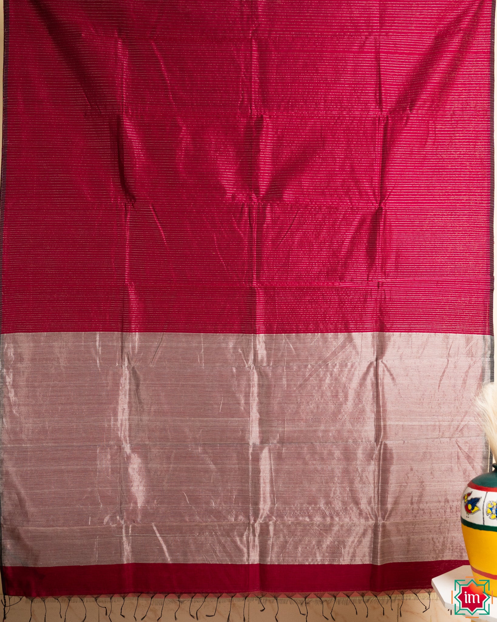 Red Maheshwar Silk Cotton Silver Stripes Saree Ruby Wonder – THE INDIAN ...