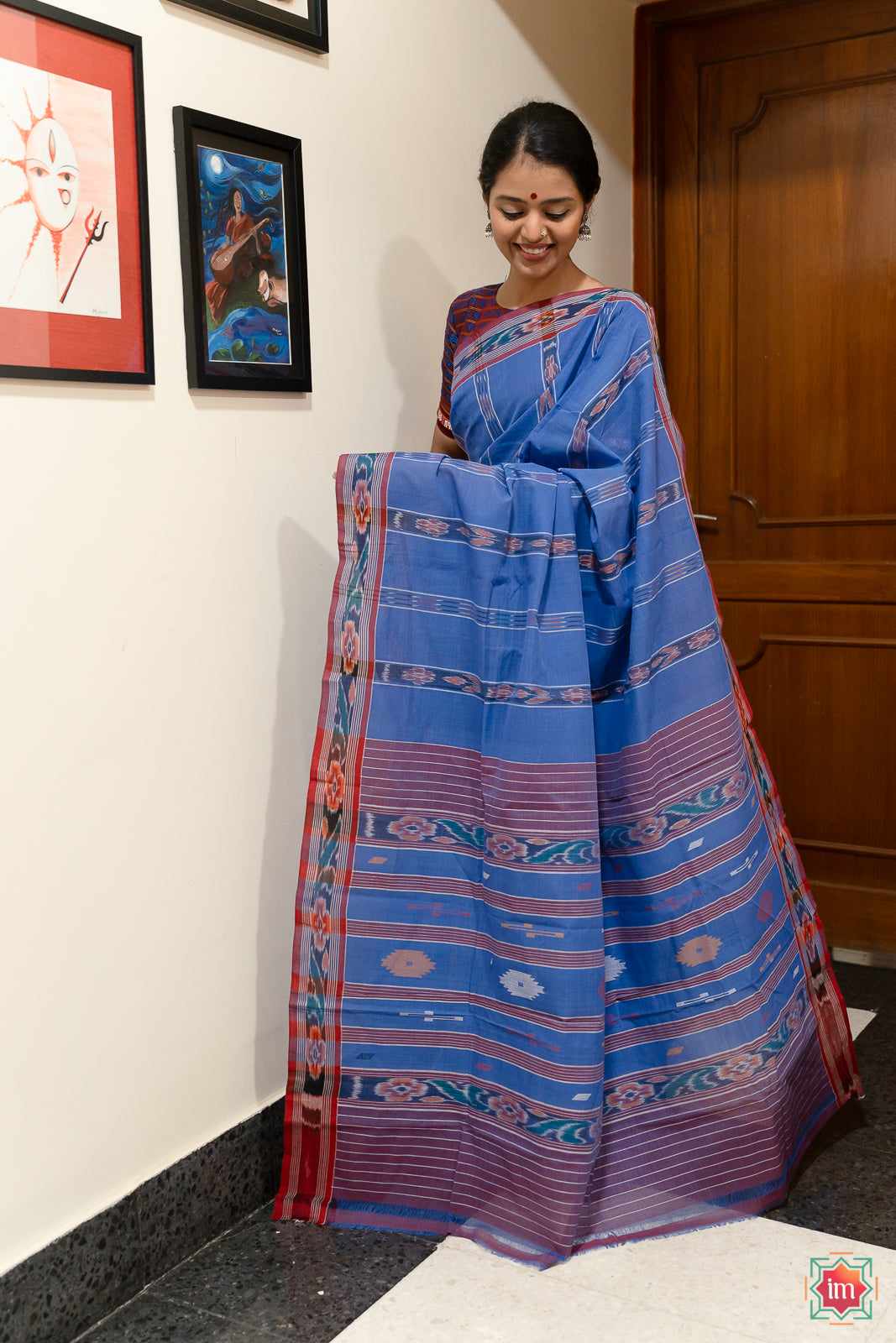 Blue Handloom Cotton Suta Luga Saree Nadee – THE INDIAN MOTIF
