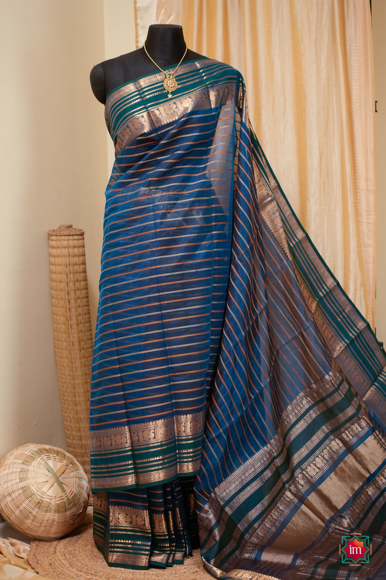 Blue Veldhari Kanchi Silk Cotton Handloom Saree Meghamalhar – THE ...
