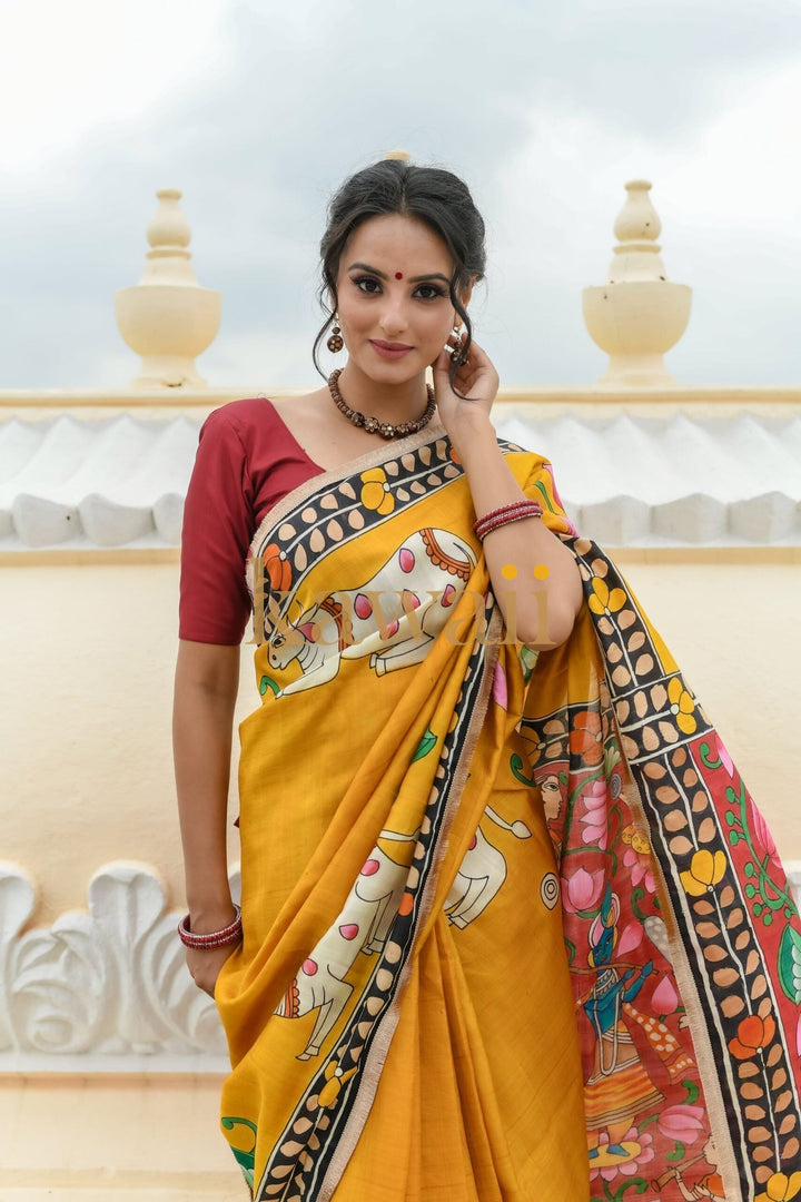 Vijaya Pichwai Saree with Handcrafted Artistry | Kawaii – THE INDIAN MOTIF