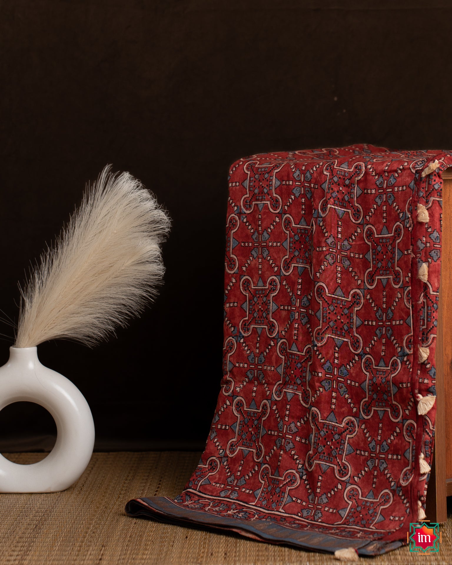 Red Ajrakh Handblock Chanderi Silk Cotton Saree Meghamalhar – THE ...